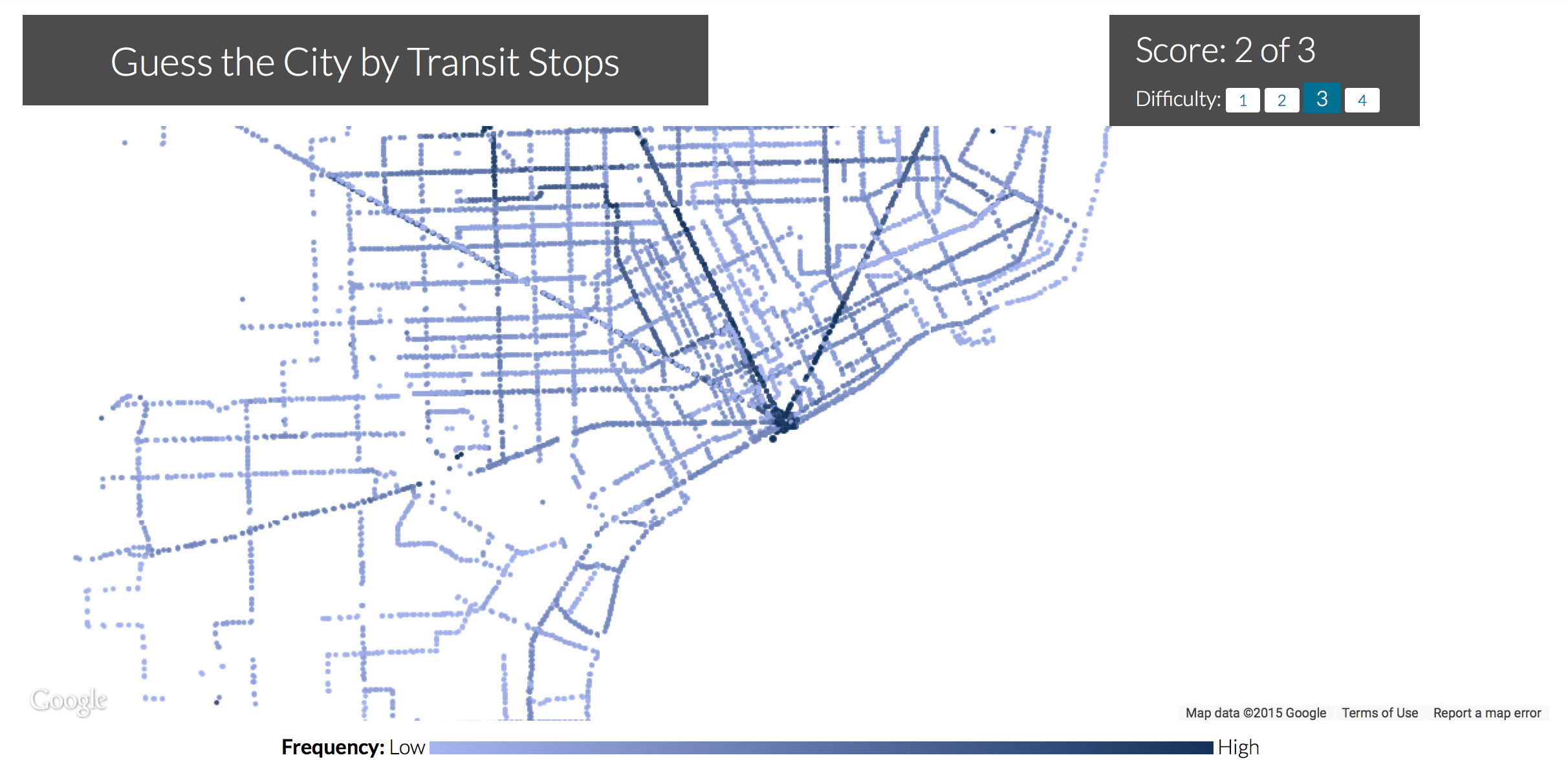 A Game That Tests Knowledge of Urban Transit Systems Based on Stops