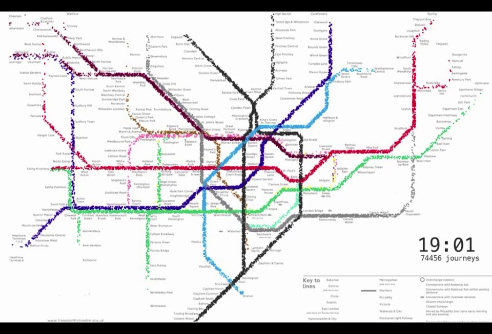 A Visualization of 562,145 Journeys Projected Onto a Map of the London ...