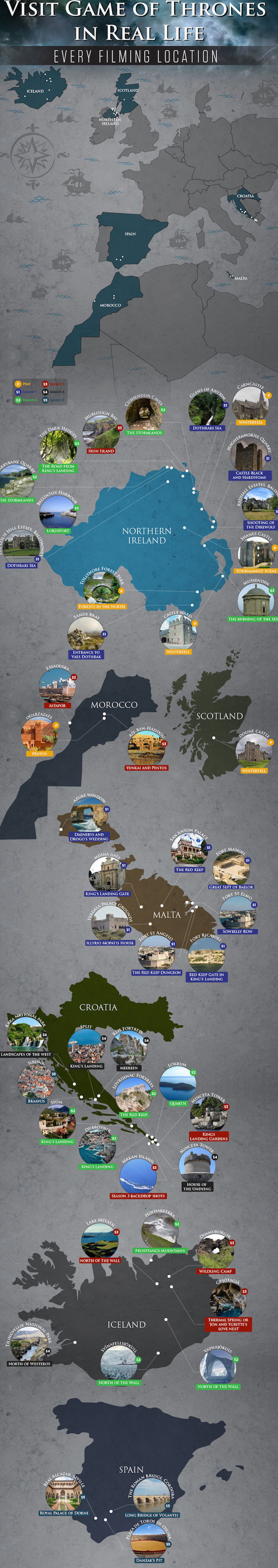 A Wonderfully Informative Map Showing Where Each Episode of 'Game of ...