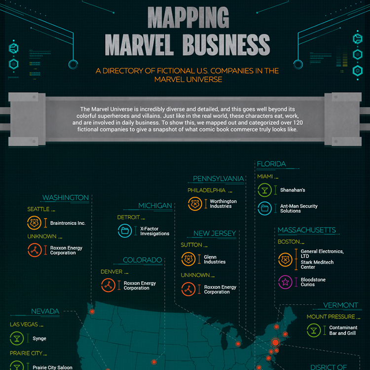 An Infographic Mapping Out Over 120 Fictional U.S. Businesses Found ...