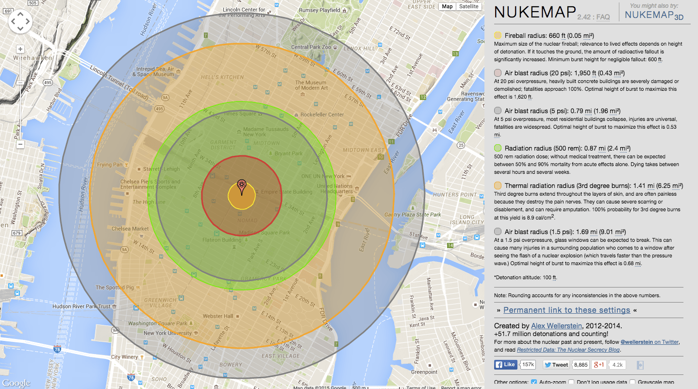 NUKEMAP, A Tool That Shows the Damage a Nuclear Detonation Would Do Anywhere in the World