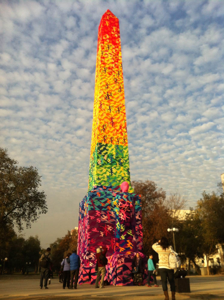 Olek Covers an Obelisk in Santiago, Chile With Crocheted Rainbow ...