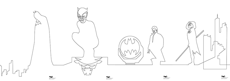 A Minimalist Single-Line Illustration of Four Iconic Batman Characters