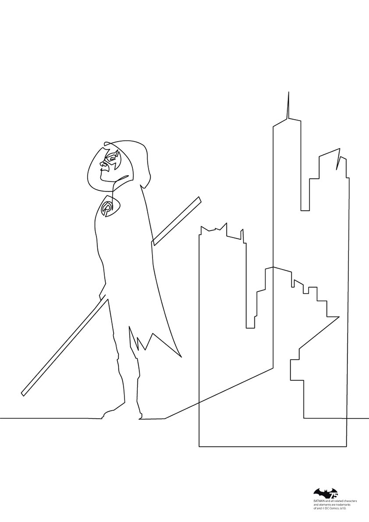 A Minimalist Single-Line Illustration of Four Iconic Batman Characters