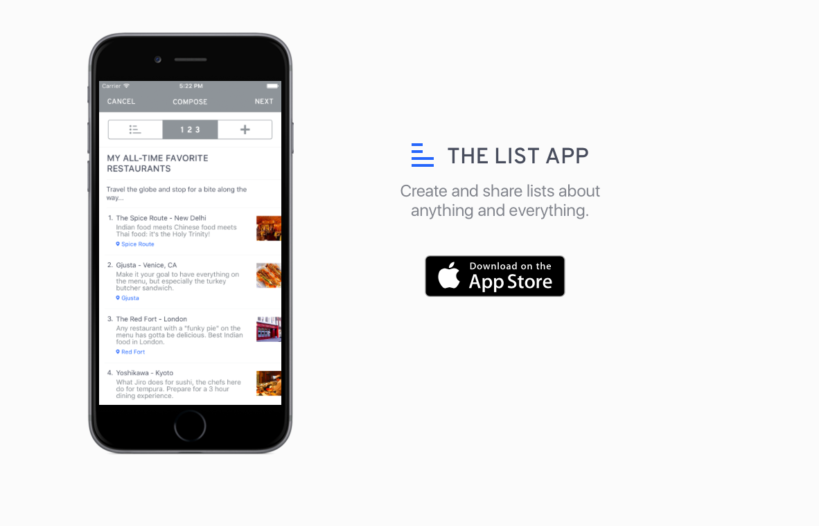 The List App, An App for Creating, Sharing, and Curating Lists