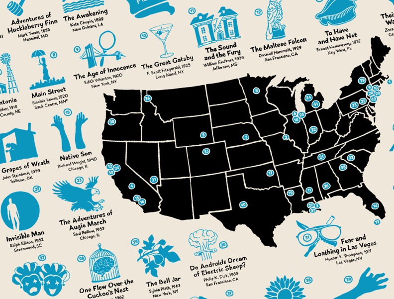 The Great American Novel, A Hand-Drawn U.S. Map Plotting the Locations ...