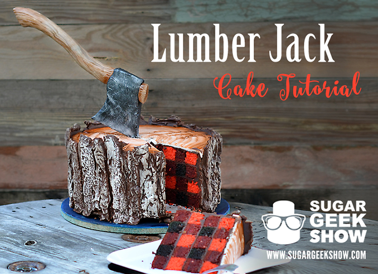 A Lumberjack Tree Trunk Cake With an Edible Axe