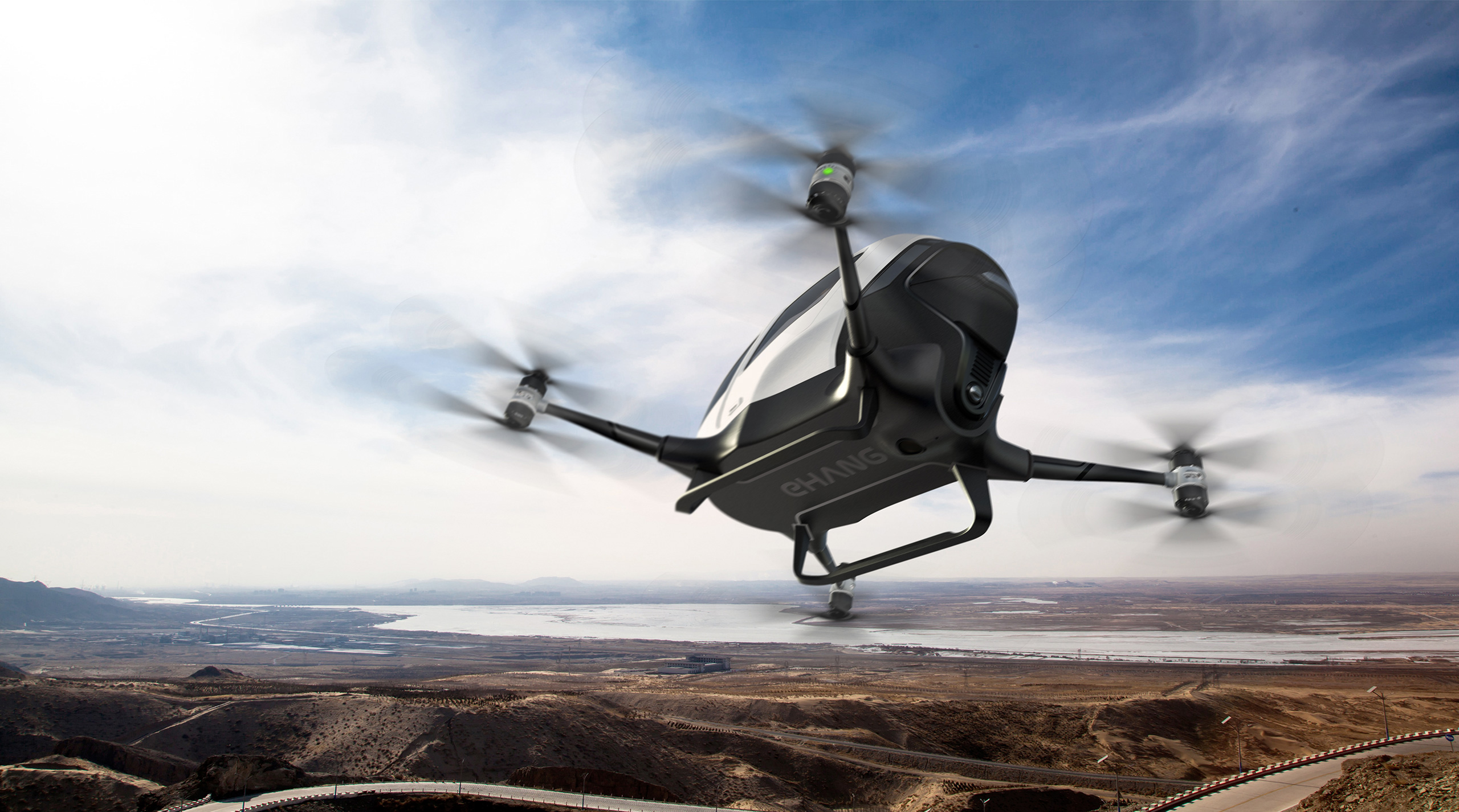 The Ehang 184, An Autonomous Low Altitude Human-Sized Helicopter Drone