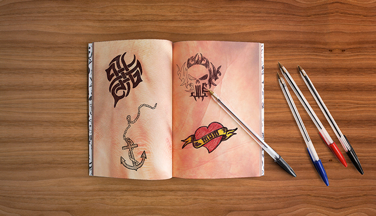 A Tattoo Drawing Notebook Featuring Photo Pages of the Human Body To ...