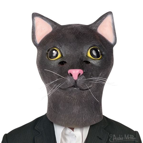 Realistic-Looking Latex Gray Tabby and Black Cat Masks by Archie McPhee