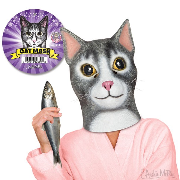 Realistic-Looking Latex Gray Tabby and Black Cat Masks by Archie McPhee