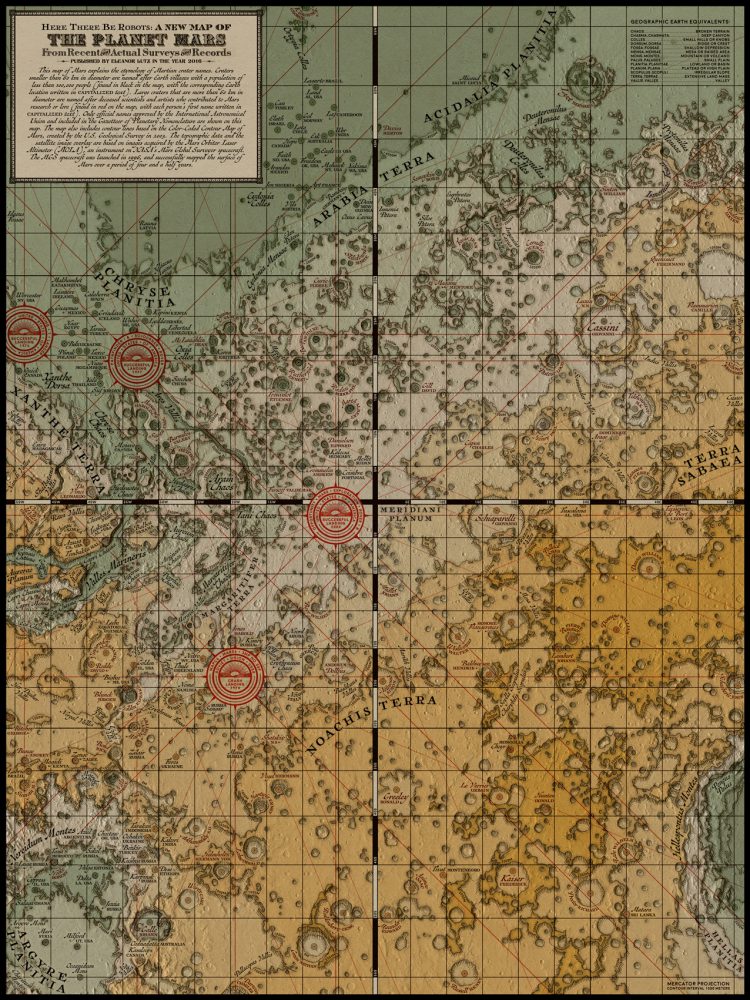 Here There Be Robots, A Hand-Drawn Map of Mars Illustrated in a ...