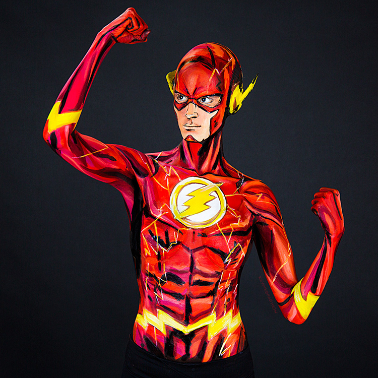 Time Lapse Video of Artist Kay Pike Painting a Flash Costume on Her Body