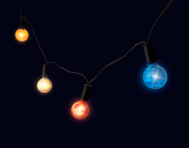 A String of Colorful Planetary Holiday Lights Representing Our Solar System
