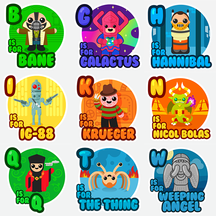 ABC's of Evil, Cute Children's Book Style Illustrations of Pop Culture ...