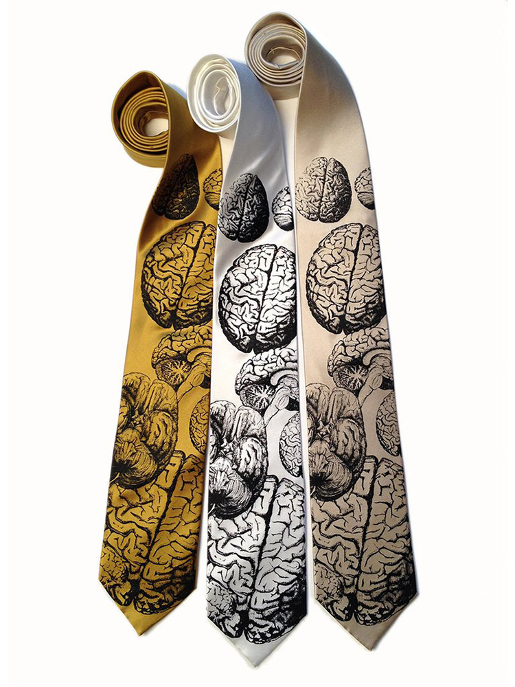 A Screen Printed Anatomical Brain Necktie
