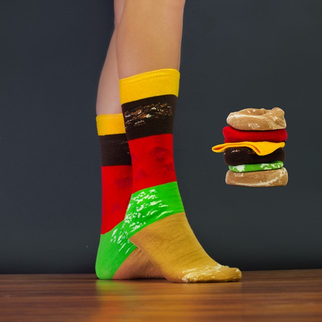 Knitted Fast Food Cheeseburger and Pizza Socks