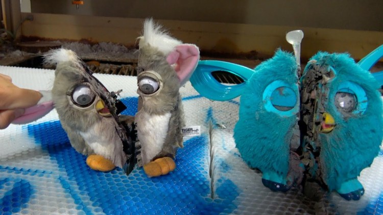 New and Classic Furby Models Cut Open With a Powerful Water Jet to ...