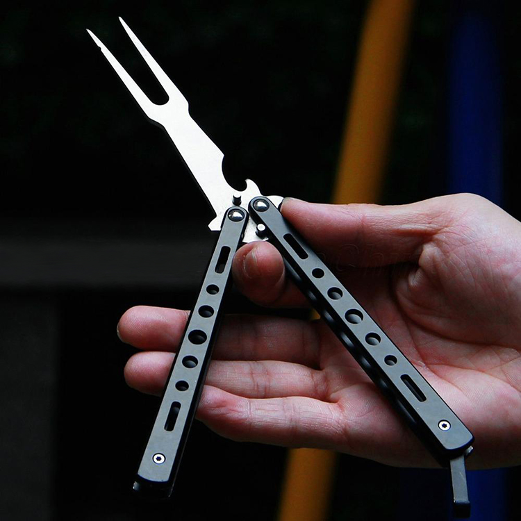 Tactical Stainless Steel Folding BBQ Fork That Looks Like A Butterfly Knife