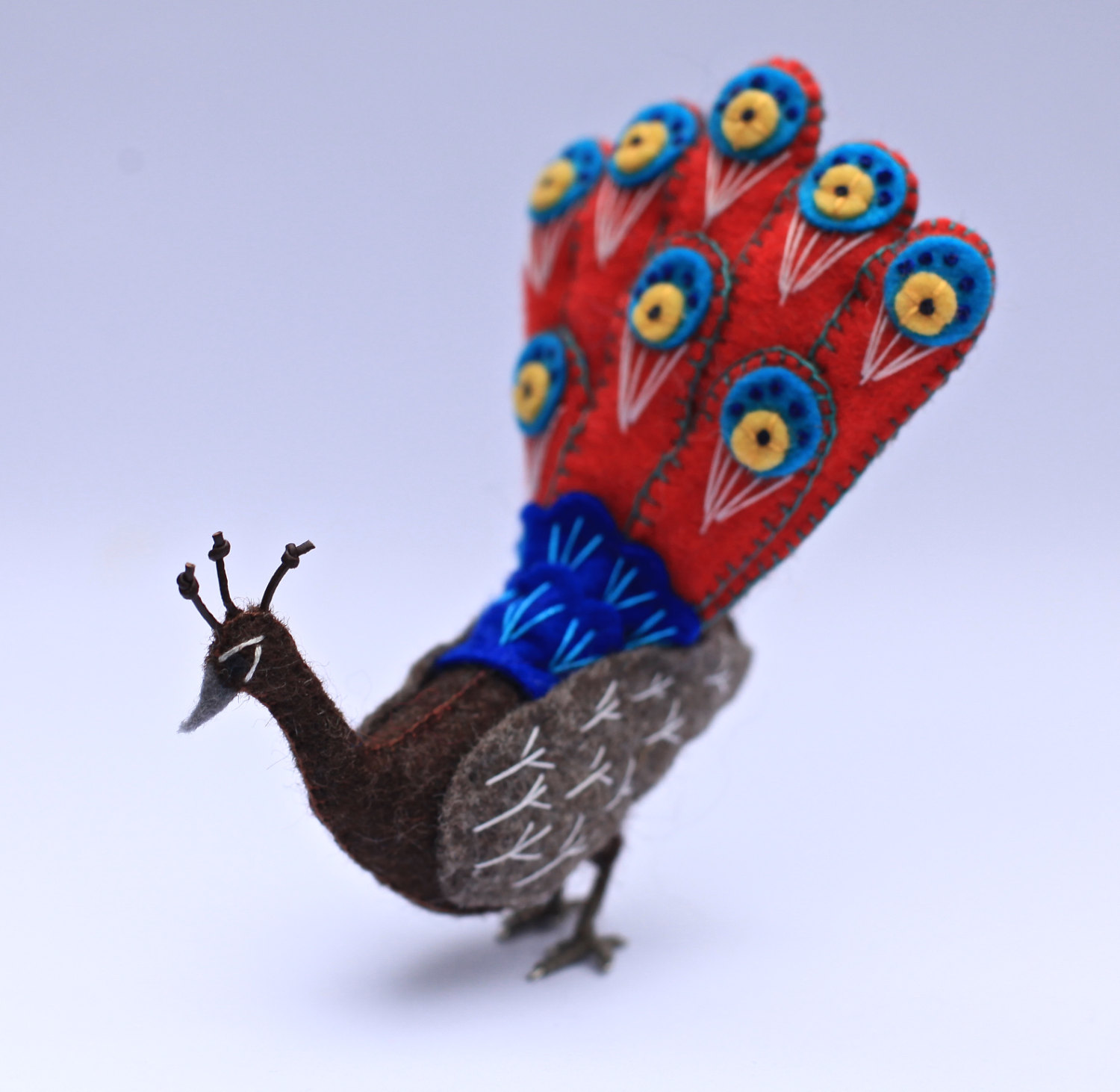 Beautiful Hand Crafted Embroidered Felt Peacocks With Colorful Tail ...