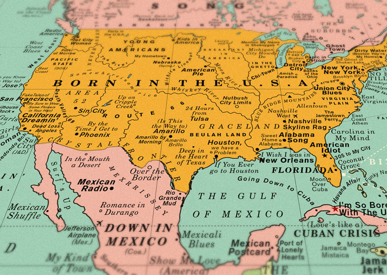 World Song Map, A Detailed Poster That Imagines the World Map Made Up ...