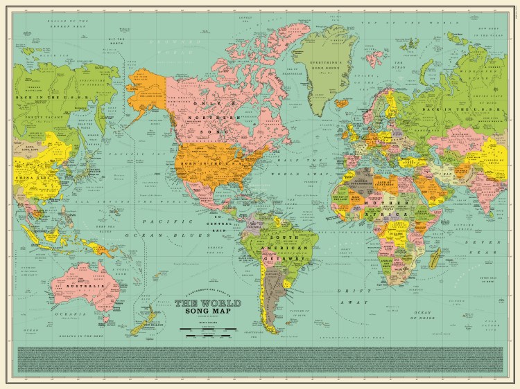 World Song Map, A Detailed Poster That Imagines the World Map Made Up ...