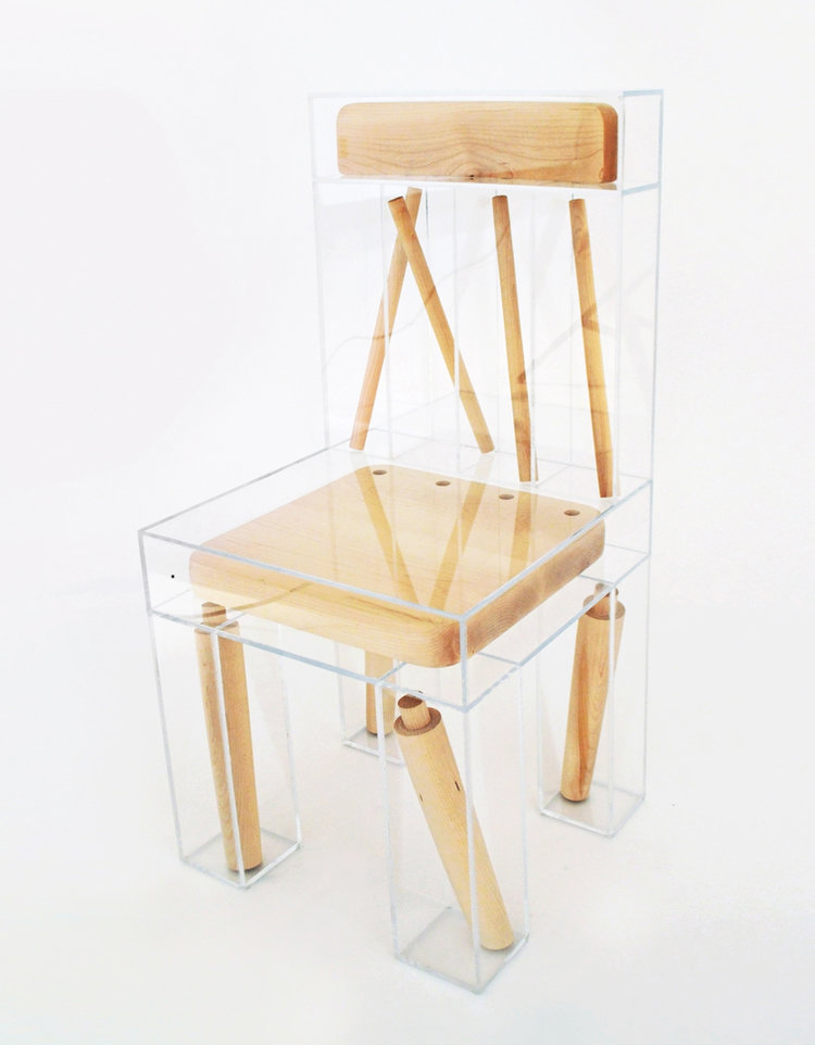 An Exploded Chair Made Using a Wood Chair Disassembled and Sealed ...