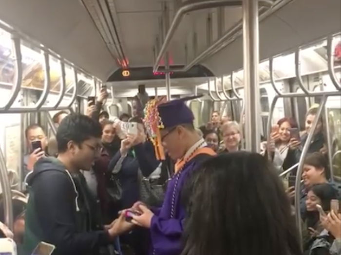 Thoughtful Subway Riders Organize a Graduation Ceremony for a Student ...