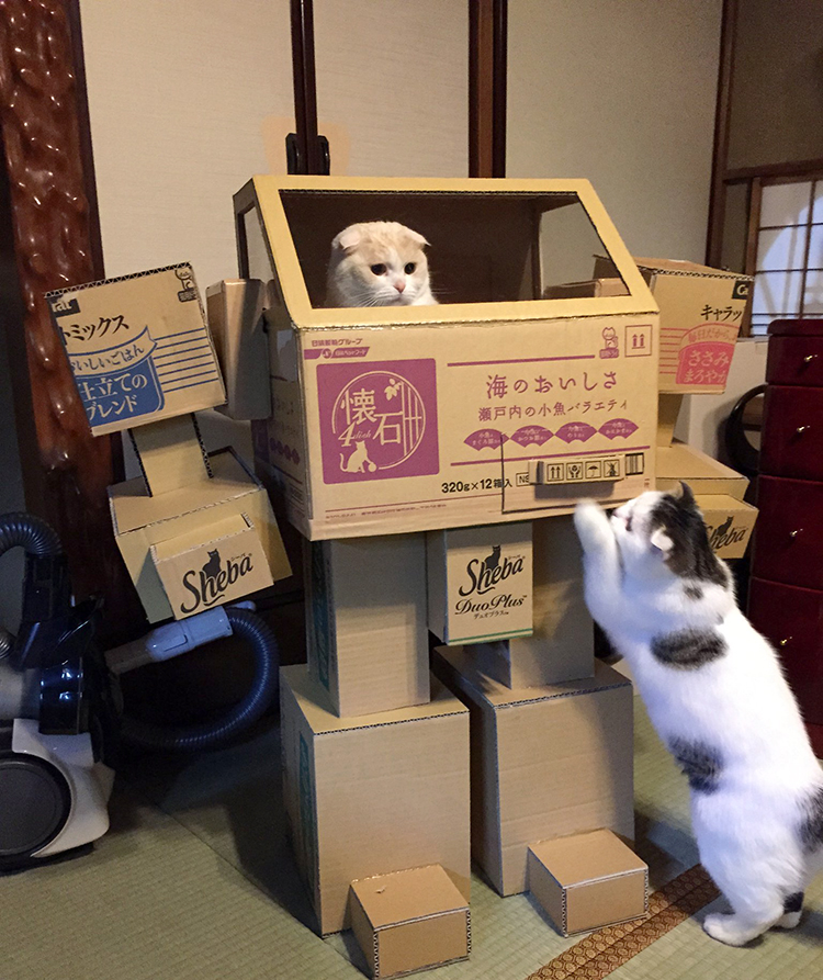 Giant Cardboard Robot Cat Condo