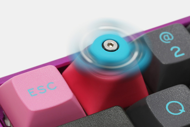 Colorful Custom Keyboard Keys With Tiny Fidget Spinners Mounted on Top