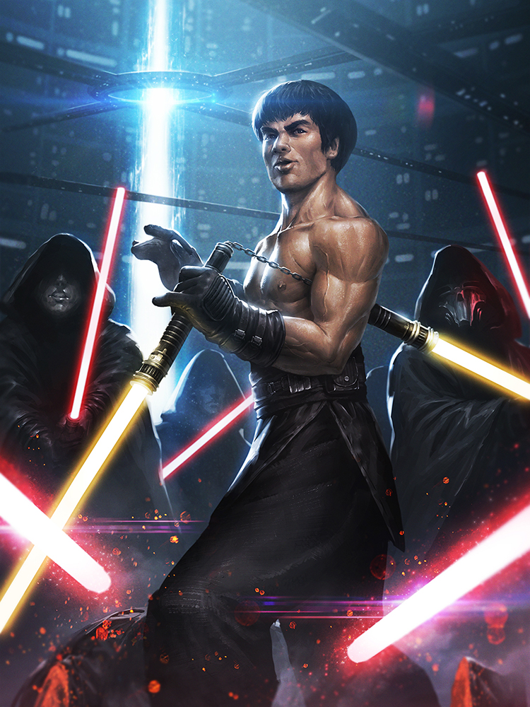 Bruce Lee Battles His Enemy With Lightsaber Nunchucks in a Recreated ...