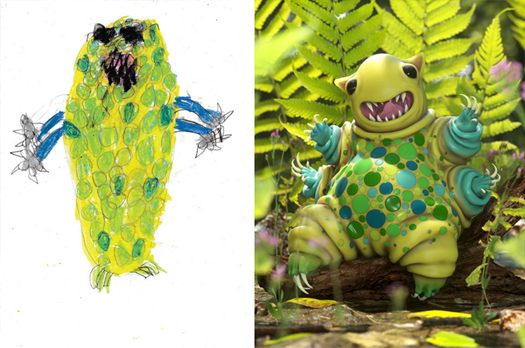Artists Recreate Elementary Students' Monster Drawings in Their Own ...