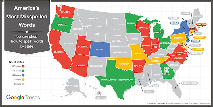 A United States Map Showing Each State’s Top Google Searched Word for ...