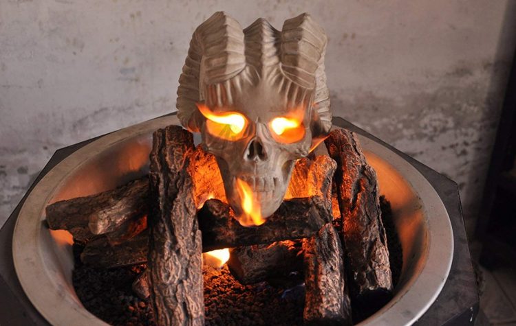 A Hilariously Irreverent Demon Skull Fireplace Log