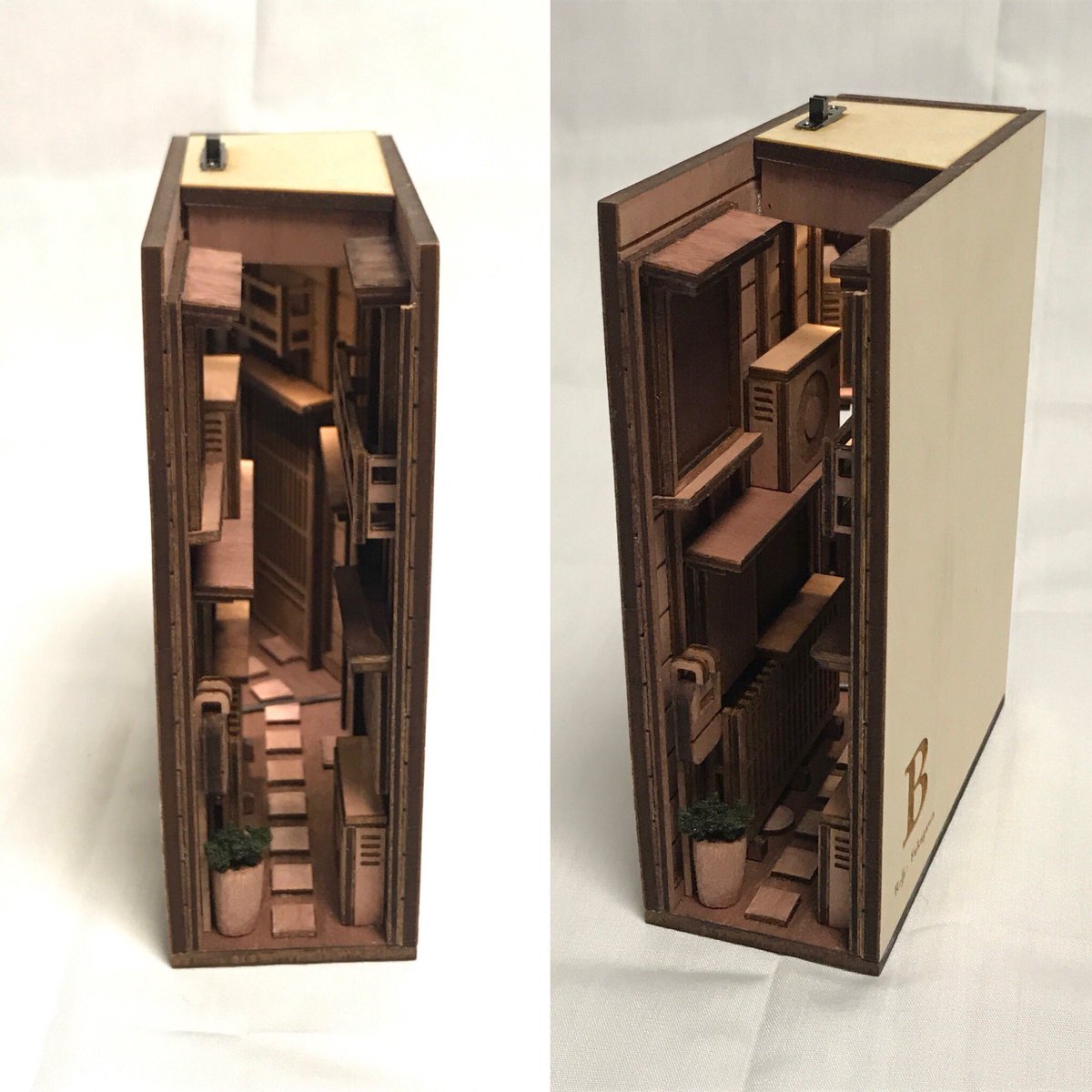 Handcrafted Wooden Bookshelf Inserts Depicting 3D Dioramic Urban Back ...