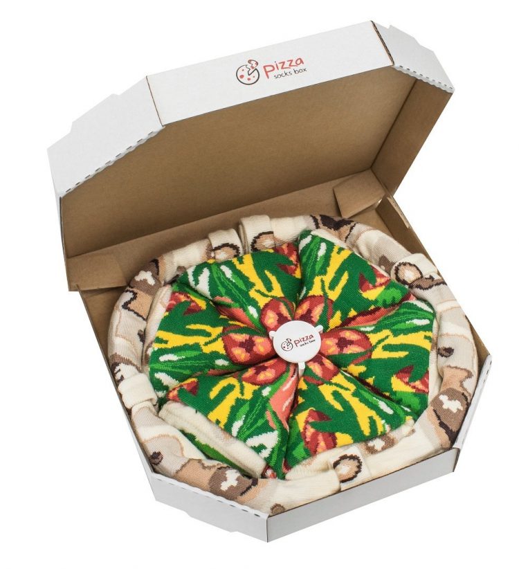 Clever Pizza Socks With a Variety of Toppings Packaged in Cardboard ...