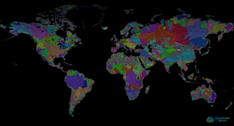 A Beautiful Map Featuring Every River Basin in the World Highlighted In ...