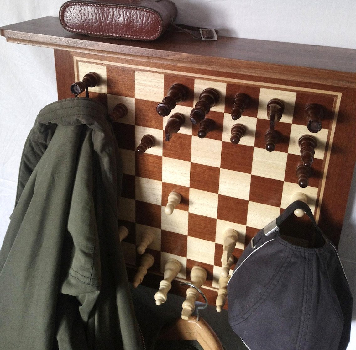 A Beautiful Coat Rack Made From an Upcycled Chess Board Positioned in ...