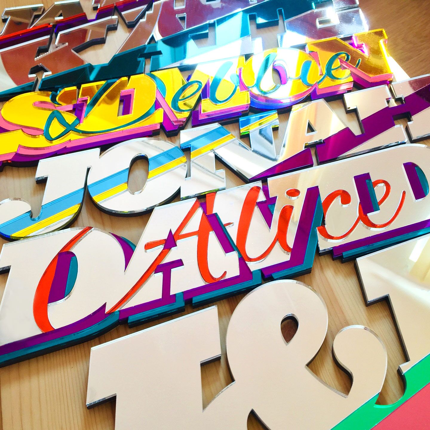 Colorful Laser Cut Acrylic Typographic Mirrors