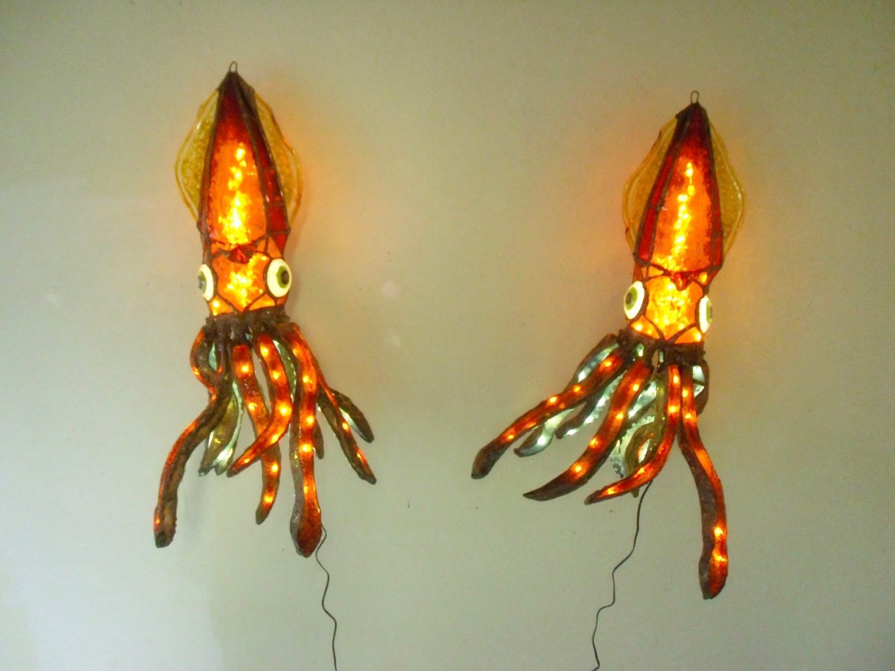 Magnificent Stained Glass Squid and Jellyfish Lamps