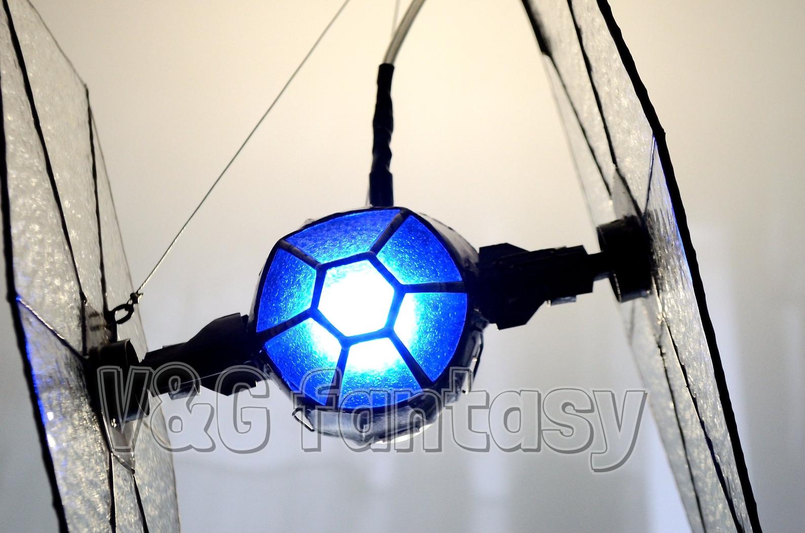 A Handmade Stained Glass TIE Fighter Hanging Lamp