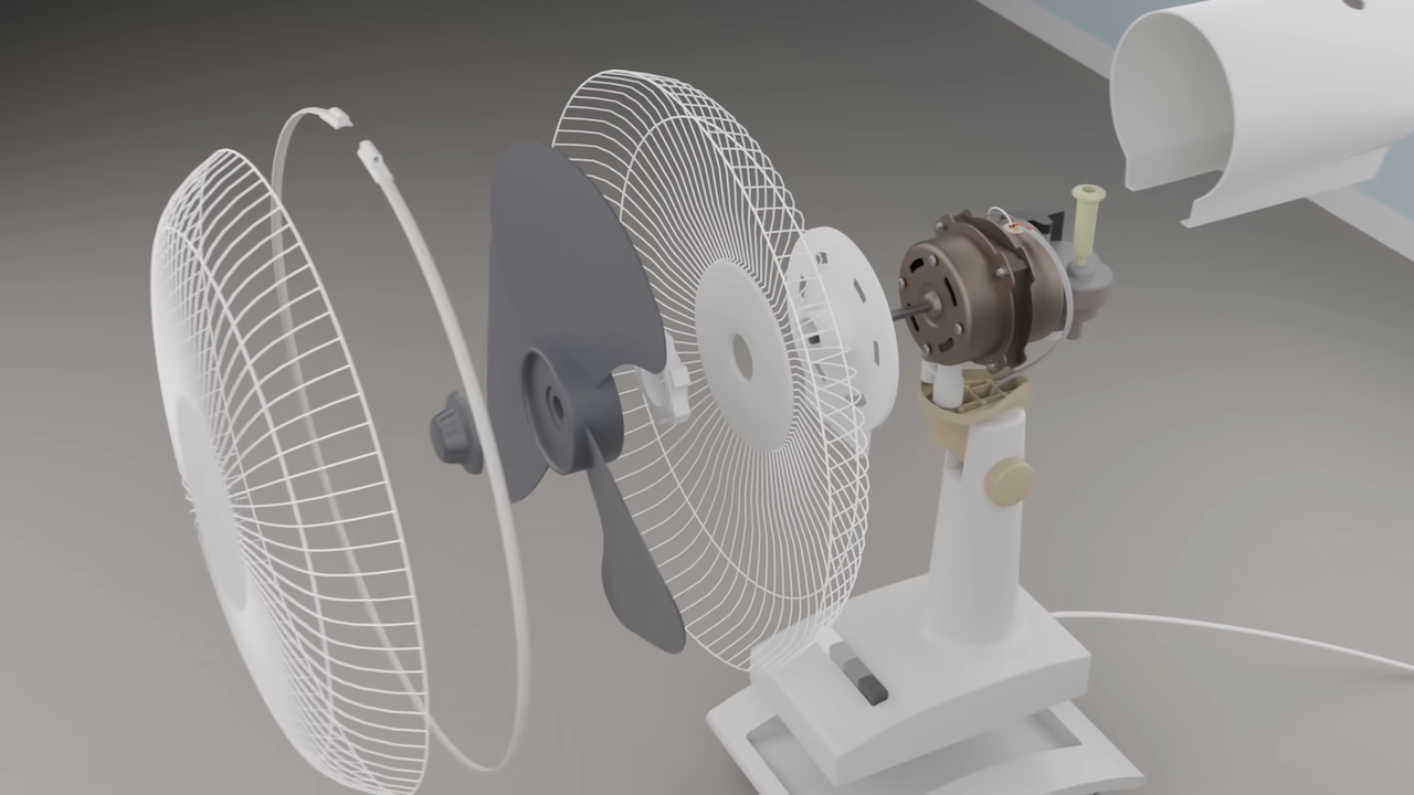 3D Animation Showing How an Oscillating Fan Works