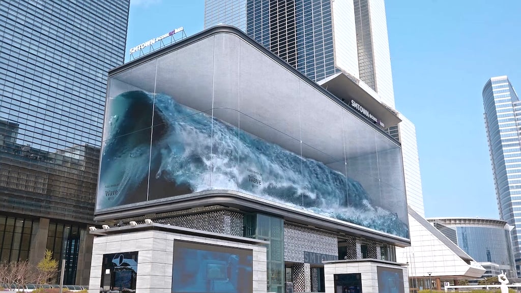 Realistic Anamorphic Digital Waves Appear to Crash Inside of a Glass ...