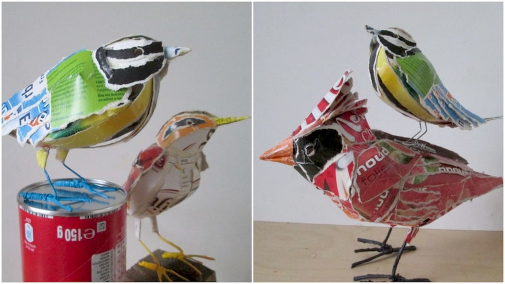 Making Colorful Birds From Recycled Snack Boxes