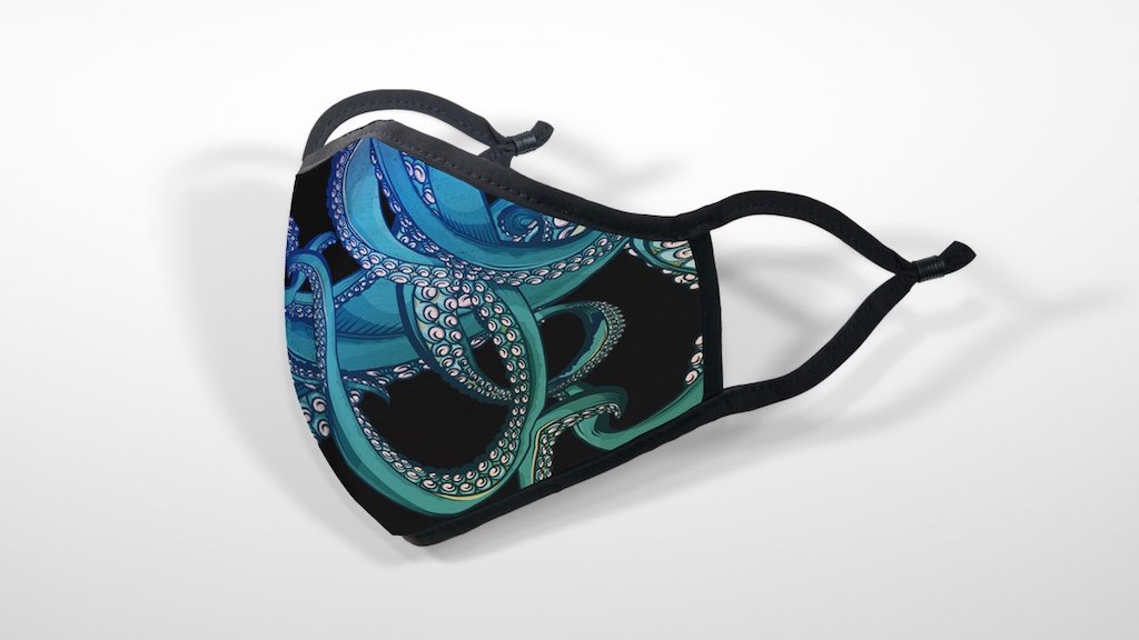 A Face Mask Covered in Colorful Octopus Tentacles