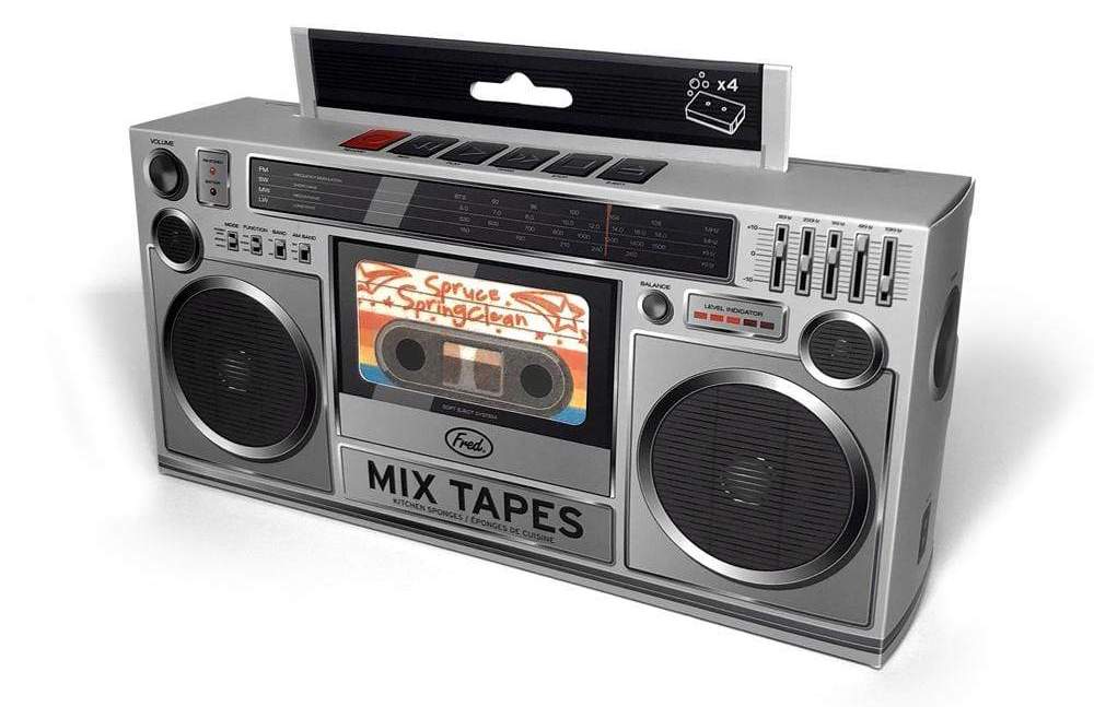 A Nostalgic Set of Cassette Mix Tape Kitchen Sponges