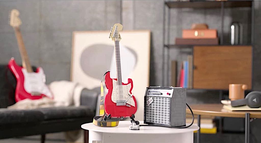 A LEGO Fender Stratocaster Guitar With an Amp, Tuning Pegs, a Pickup ...