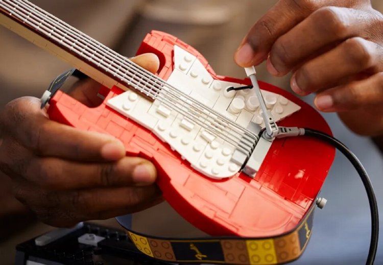 A LEGO Fender Stratocaster Guitar With an Amp, Tuning Pegs, a Pickup ...