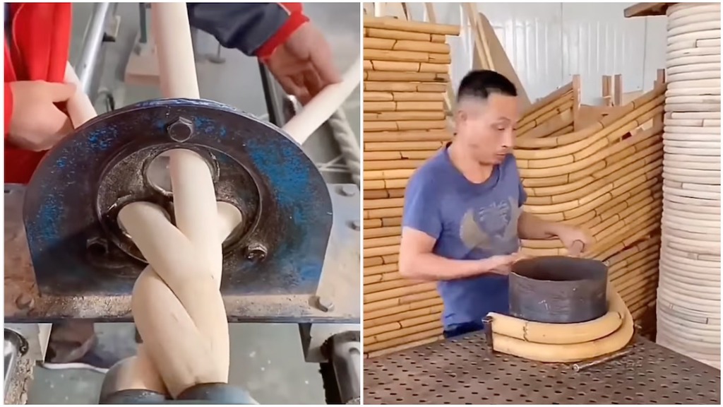 Workers Bend and Twist Wood Like Soft Noodles