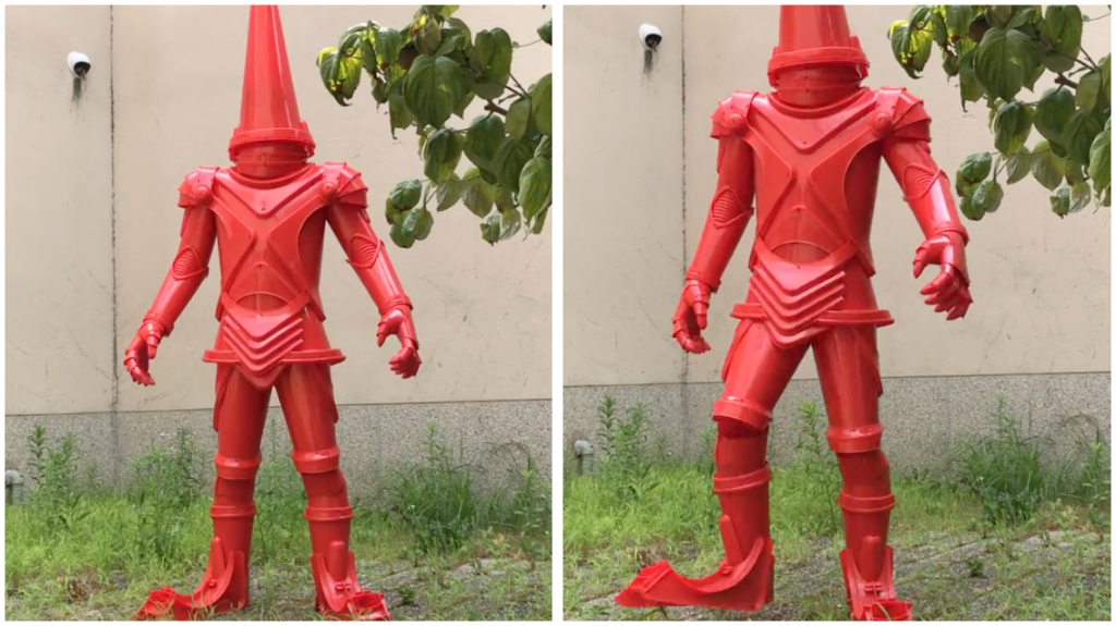 A Suit of Armor Made Out of 24 Traffic Cones